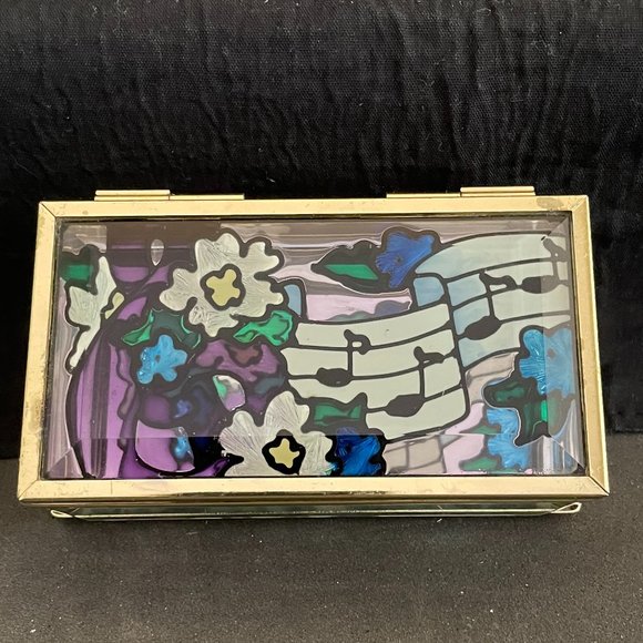 None | Accents | Painted Glass Flowers Music Notes Mirrored Bottom ...